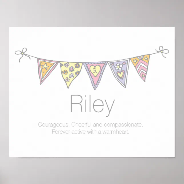 Riley girls name and meaning bunting poster | Zazzle