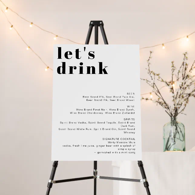 RILEY Retro Bold Let's Drink Bar Menu Foam Board | Zazzle