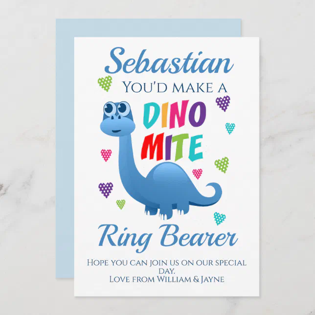 Ring Bearer Page Boy Proposal Dinosaur Card | Zazzle