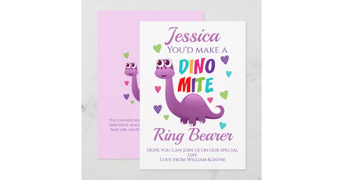 Ring Bearer Page Girl Proposal Dinosaur Card | Zazzle
