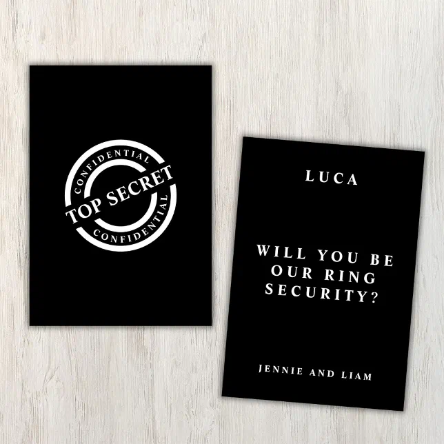 Ring Bearer Top Secret Be Our Ring Security Card | Zazzle