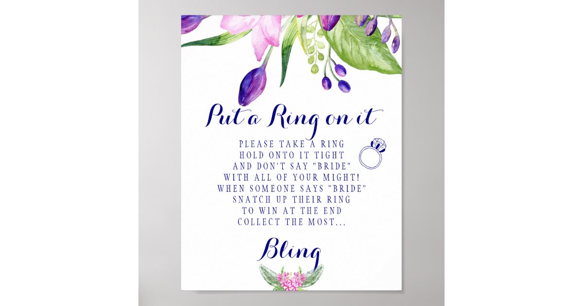 Ring game elegant floral bridal shower sign | Zazzle