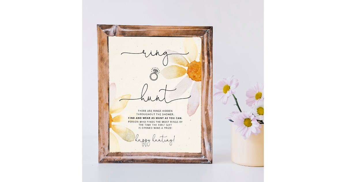 Ring hunt daisy bridal shower game sign | Zazzle