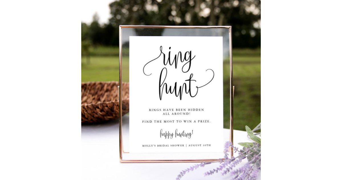 Ring Hunt Shower Game, Minimalist Calligraphy Poster | Zazzle