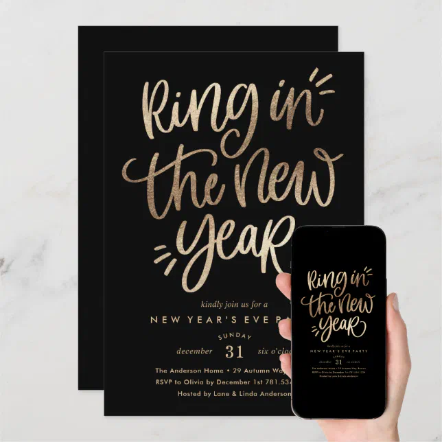 Ring in the New Year Faux Foil Party Invitation | Zazzle