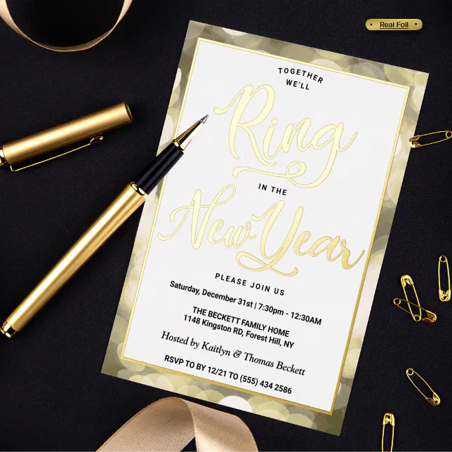 Ring In The New Year | New Years Eve Party Real Foil Invitation | Zazzle