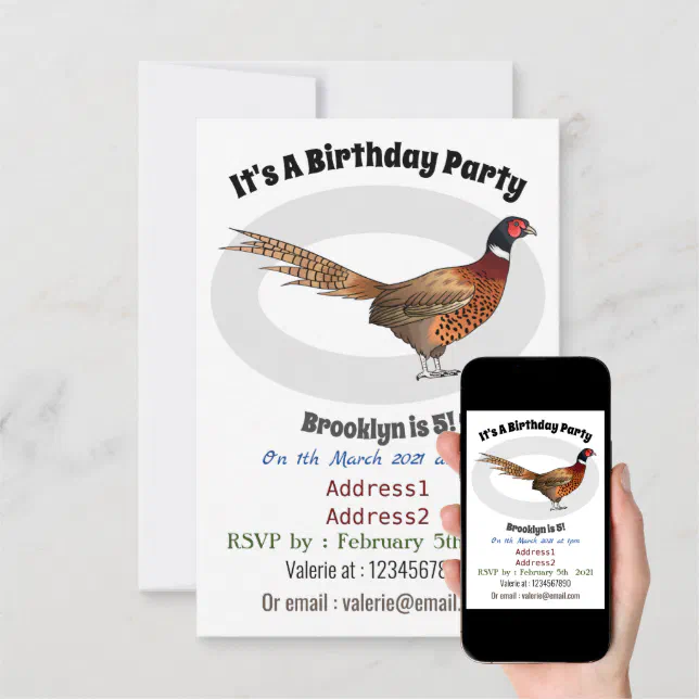 Ring-necked pheasant bird cartoon illustration invitation | Zazzle