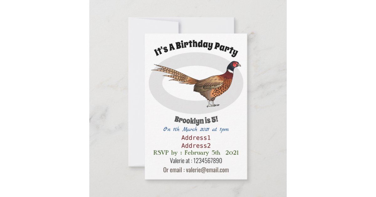 Ring-necked pheasant bird cartoon illustration invitation | Zazzle