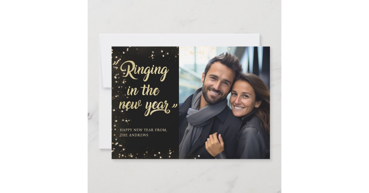 "Ringing in the New Year!" Engagement Photo Holiday Card | Zazzle