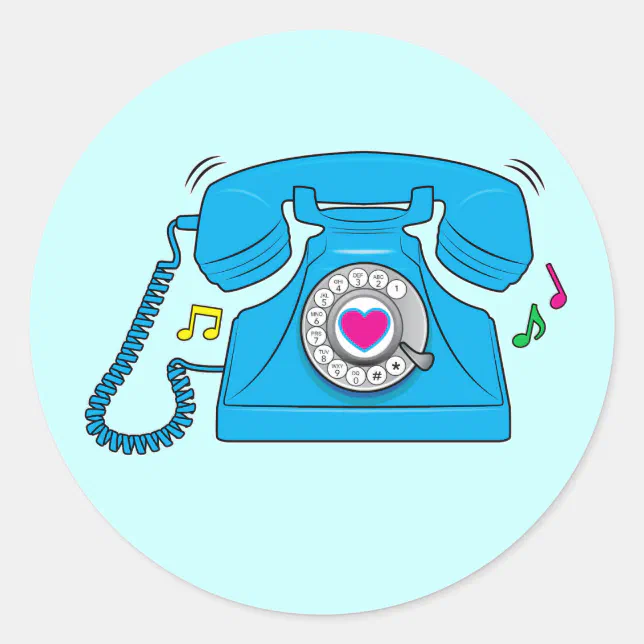Ringing Retro Telephone with a Heart Classic Round Sticker | Zazzle