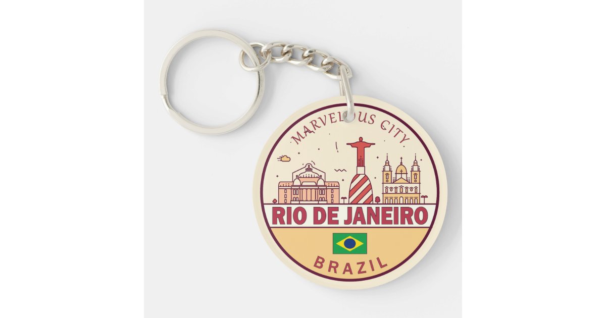 Rio de Janeiro Brazil City Skyline Emblem Keychain | Zazzle