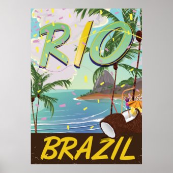 rio de janeiro Brazil retro travel print. Poster | Zazzle