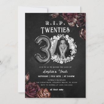 RIP 20s 30th Birthday Death to my Youth Photo Invitation | Zazzle
