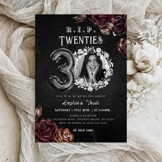 RIP 20s 30th Birthday Death to my Youth Photo Invitation | Zazzle