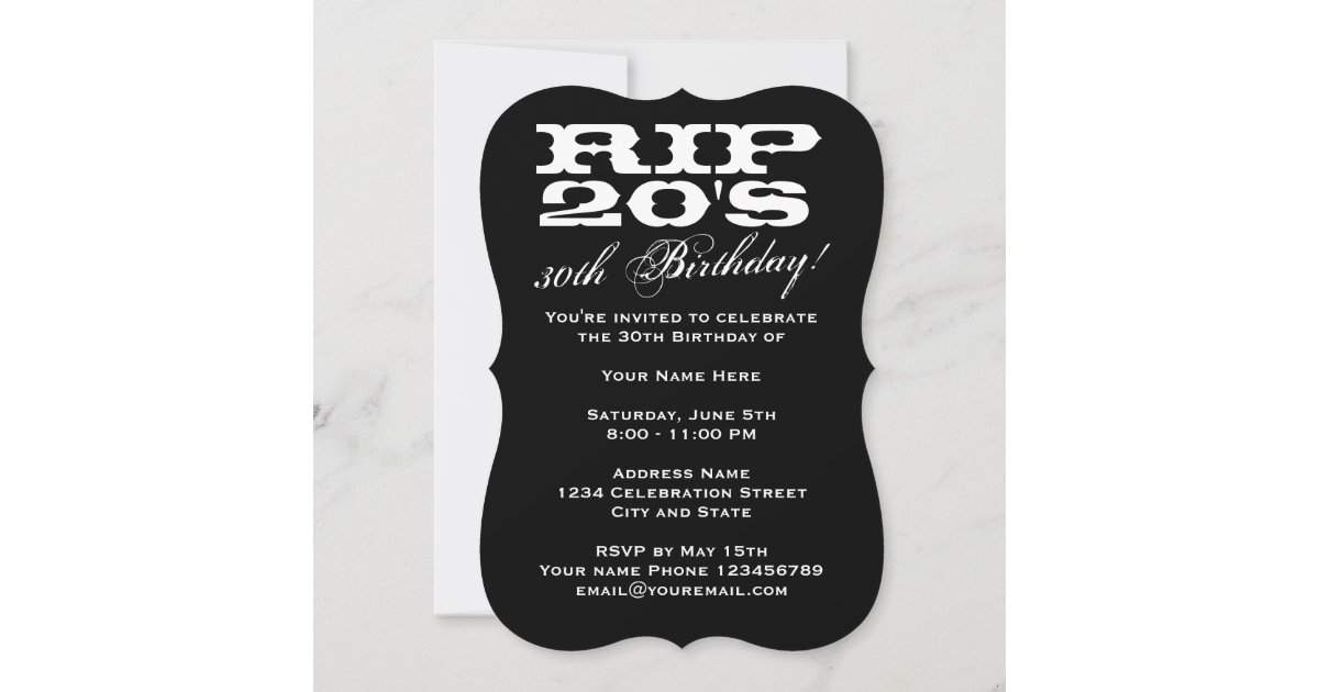RIP 20's black 30th Birthday Party invitations | Zazzle
