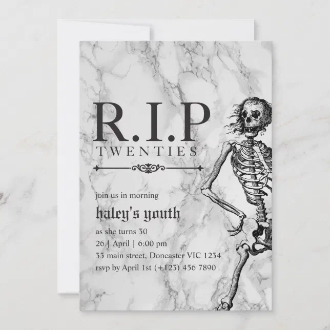 RIP 20s Twenties Funny Skull Funeral 30th Birthday Invitation | Zazzle
