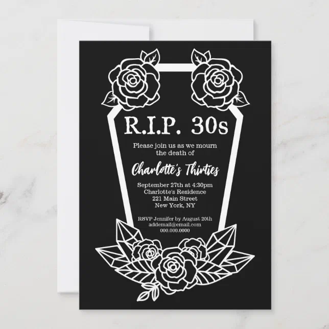 Rip 30s Black Roses Coffin 40th Birthday Party Invitation | Zazzle