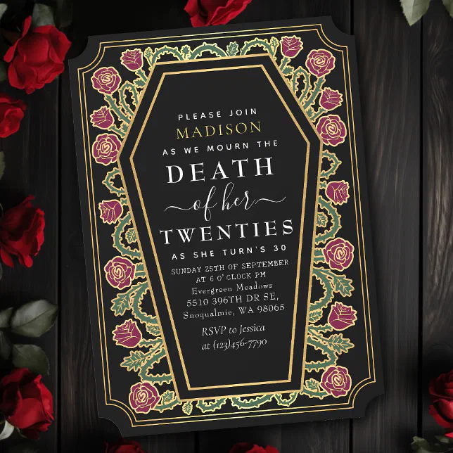 Rip Death to my 20s 30th Gothic Birthday Party Invitation | Zazzle