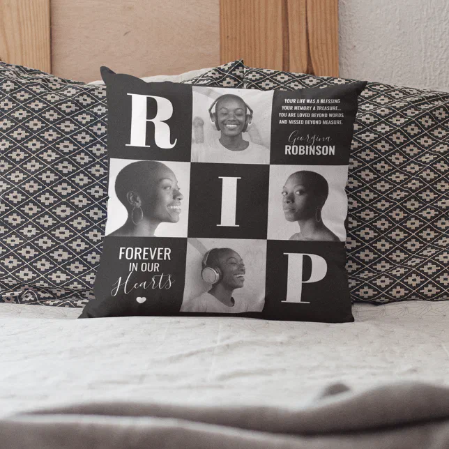 RIP Memorial Sympathy Photo Throw Pillow | Zazzle