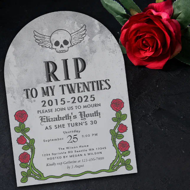 Rip my 20s Gravestone 30th Gothic Birthday Party Invitation | Zazzle