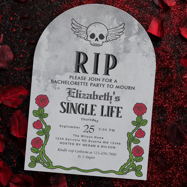 Rip Single Life Gothic Bachelorette Party Invitation | Zazzle