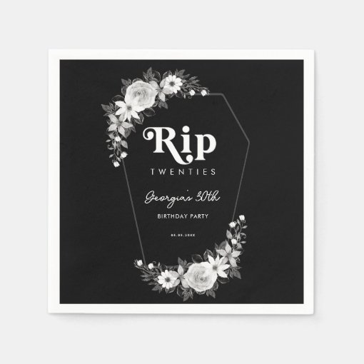 Rip To My Twenties Black 30th Birthday Party Napkins | Zazzle