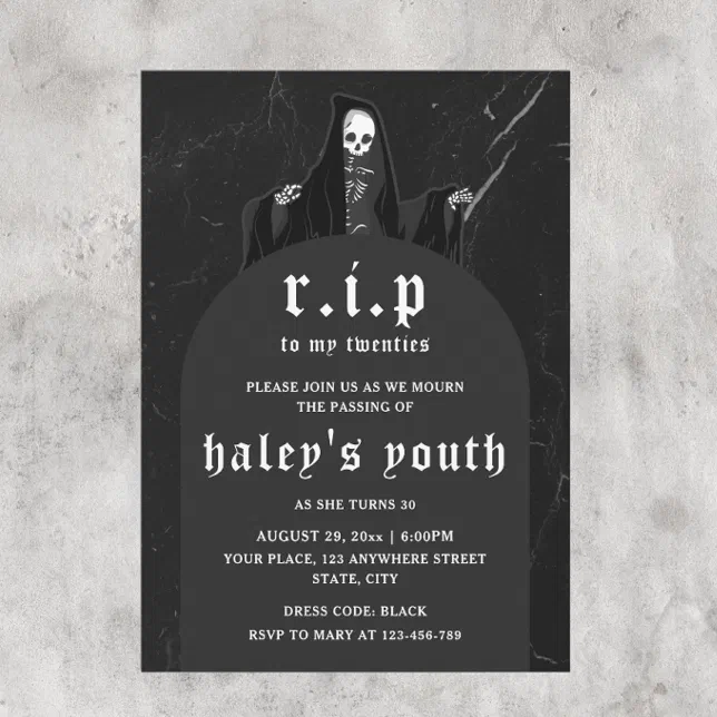 RIP Twenties 20s Funny Death Funeral 30th Birthday Invitation | Zazzle