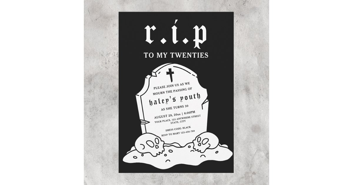 RIP Twenties 20s Funny Death Funeral 30th Birthday Invitation | Zazzle