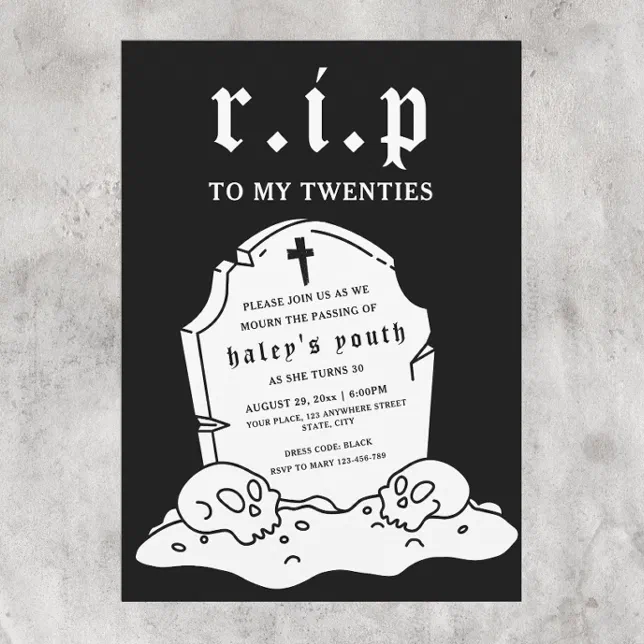 RIP Twenties 20s Funny Death Funeral 30th Birthday Invitation | Zazzle