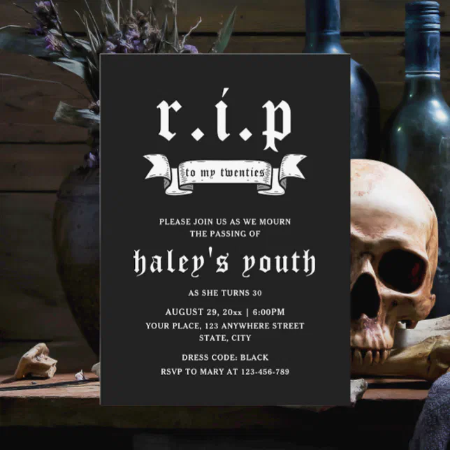 RIP Twenties 20s Funny Death Funeral 30th Birthday Invitation | Zazzle