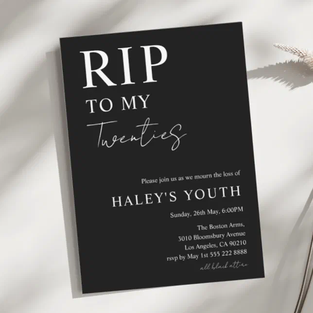 RIP Twenties 20s Modern Simple 30th Birthday Invitation | Zazzle