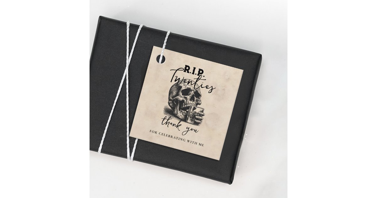 RIP Twenties Vintage Skull Birthday Thank You Favor Tags | Zazzle