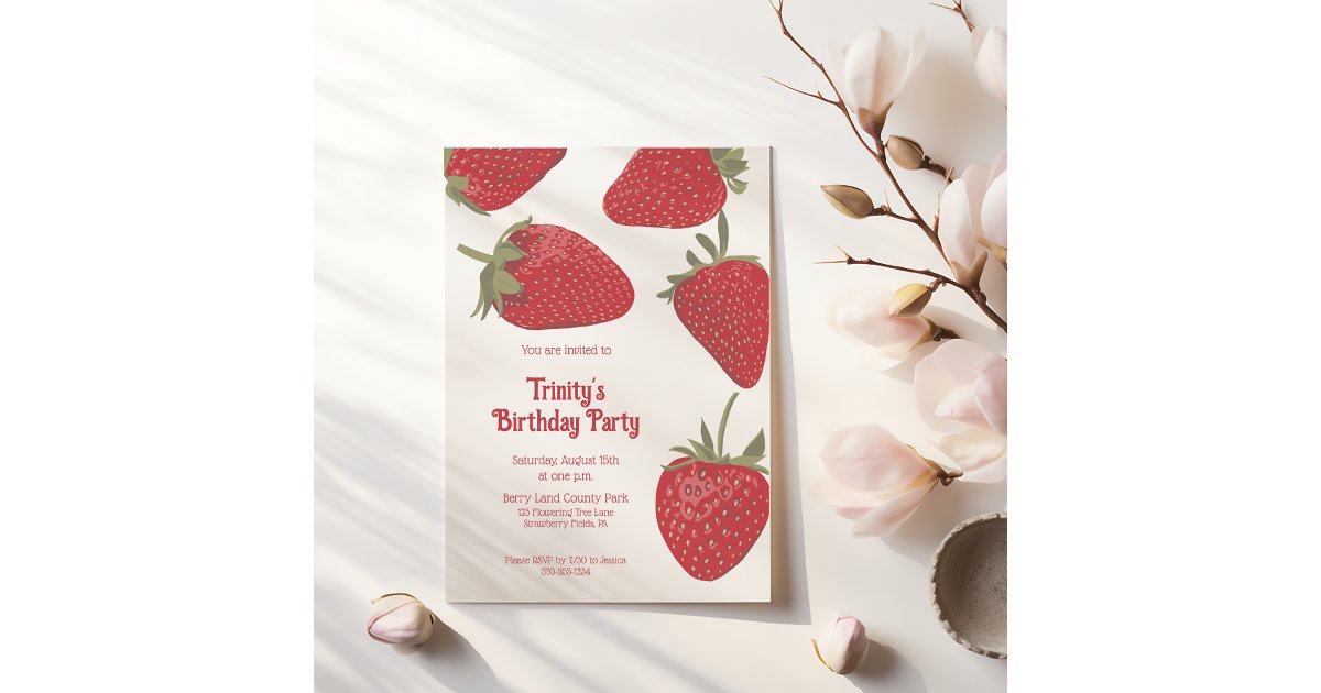 Ripe Red Strawberries Custom Party Invitation | Zazzle