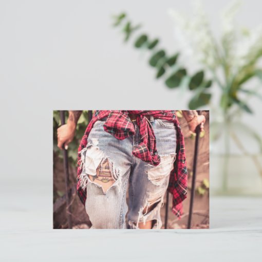 Ripped Jeans & Tattoo postcard | Zazzle