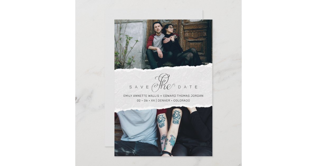 Ripped Paper Effect Wedding Custom Photo Script | Zazzle.com