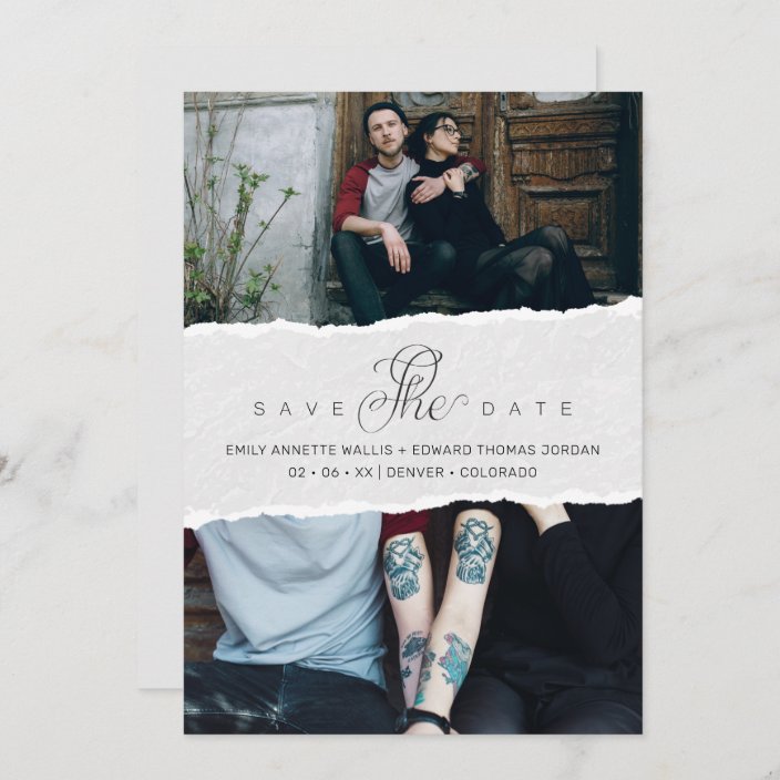 Ripped Paper Effect Wedding Custom Photo Script | Zazzle.com