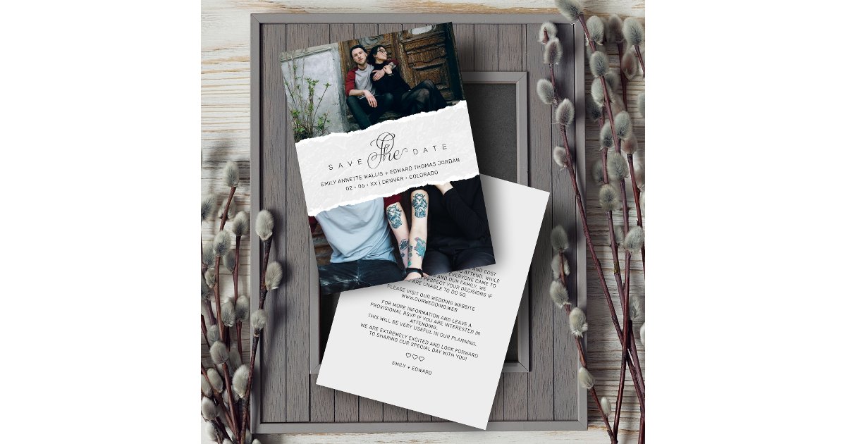 Ripped Paper Effect Wedding Custom Photo Script | Zazzle