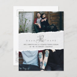 Ripped Paper Effect Wedding Custom Photo Script Invitation Postcard ...