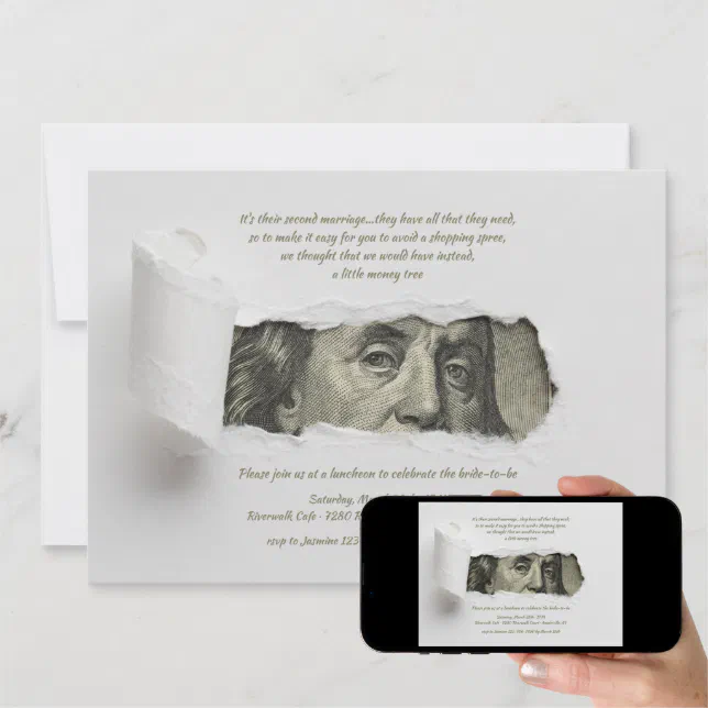 Ripped Paper Revealing Dollar Bill Invitation | Zazzle