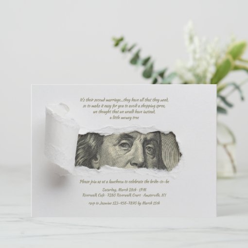 Ripped Paper Revealing Dollar Bill Invitation | Zazzle