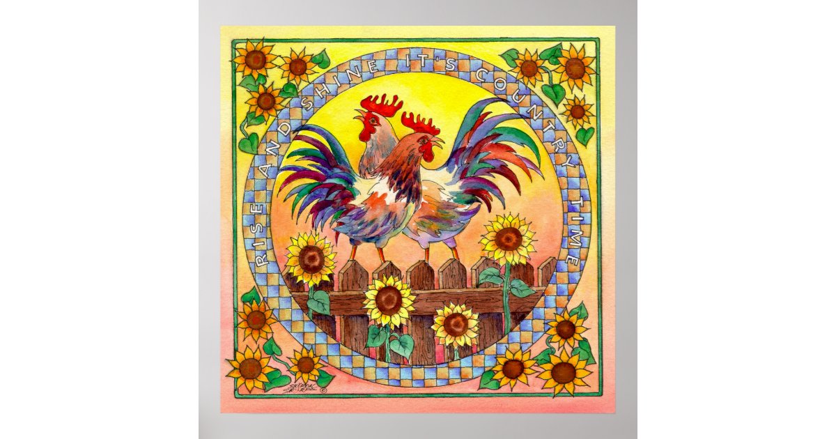 RISE & SHINE ROOSTERS by SHARON SHARPE Poster | Zazzle