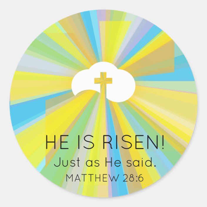 Risen Cloud and Cross with Colorful Light Rays Classic Round Sticker ...