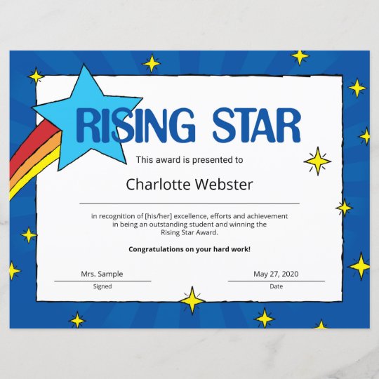 Rising Star Student Recognition Certificates | Zazzle.com