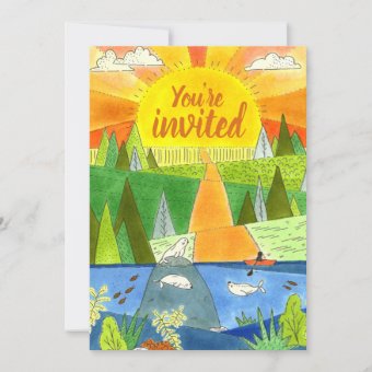 River Adventure Farewell Party Illustrated Nature Invitation | Zazzle