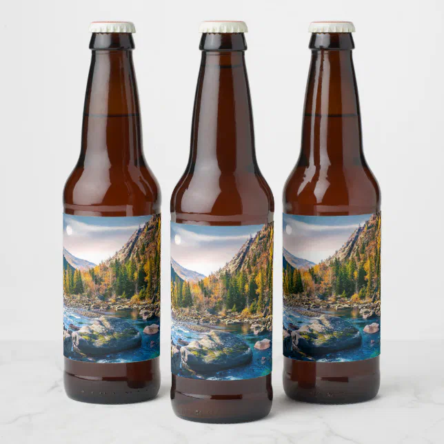 River and Mountains Scenic Photo Beer Bottle Label | Zazzle