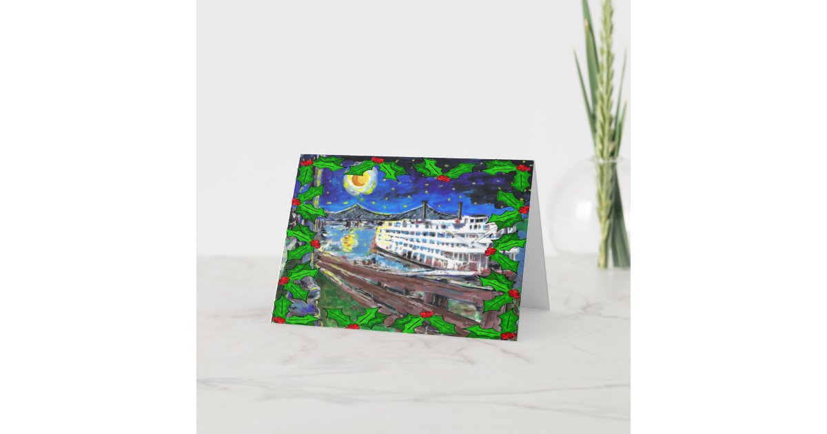 River Boat Christmas Card | Zazzle