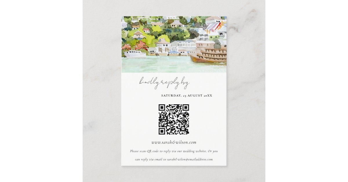 River Cruise Countryside Wedding RSVP QR Code Enclosure Card | Zazzle