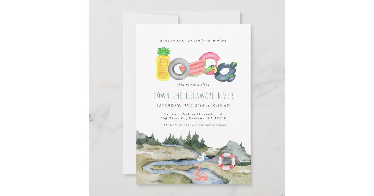 River Floating Tubing Party | Watercolor Floaties Invitation | Zazzle
