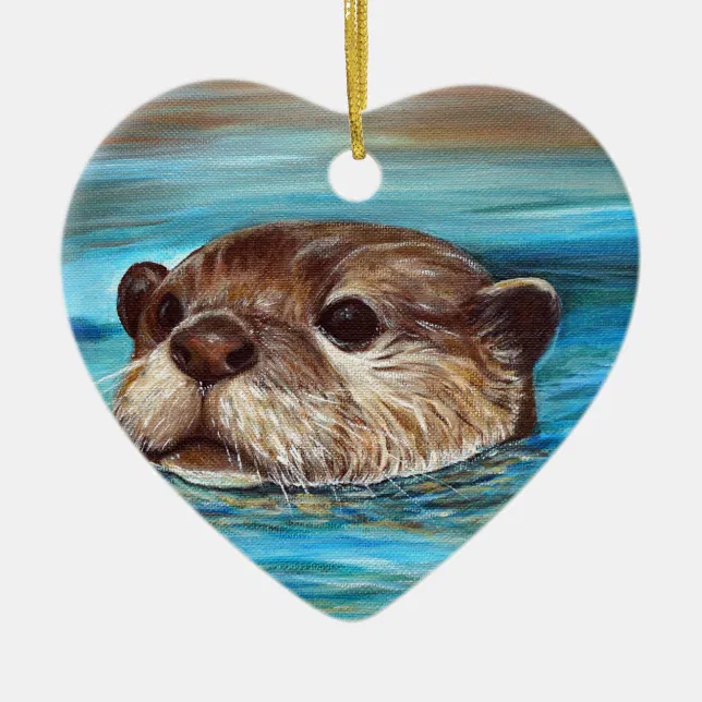 River Otter Painting Ceramic Ornament | Zazzle