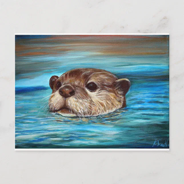 River Otter Painting Postcard | Zazzle